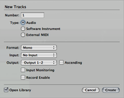 The New Tracks Dialog Box - Logic Studio Training Wiki